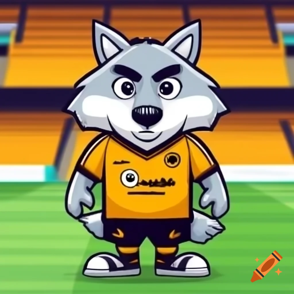 Animated cartoon of Wolverhampton Wanderers mascot Wolfie in team kit ...
