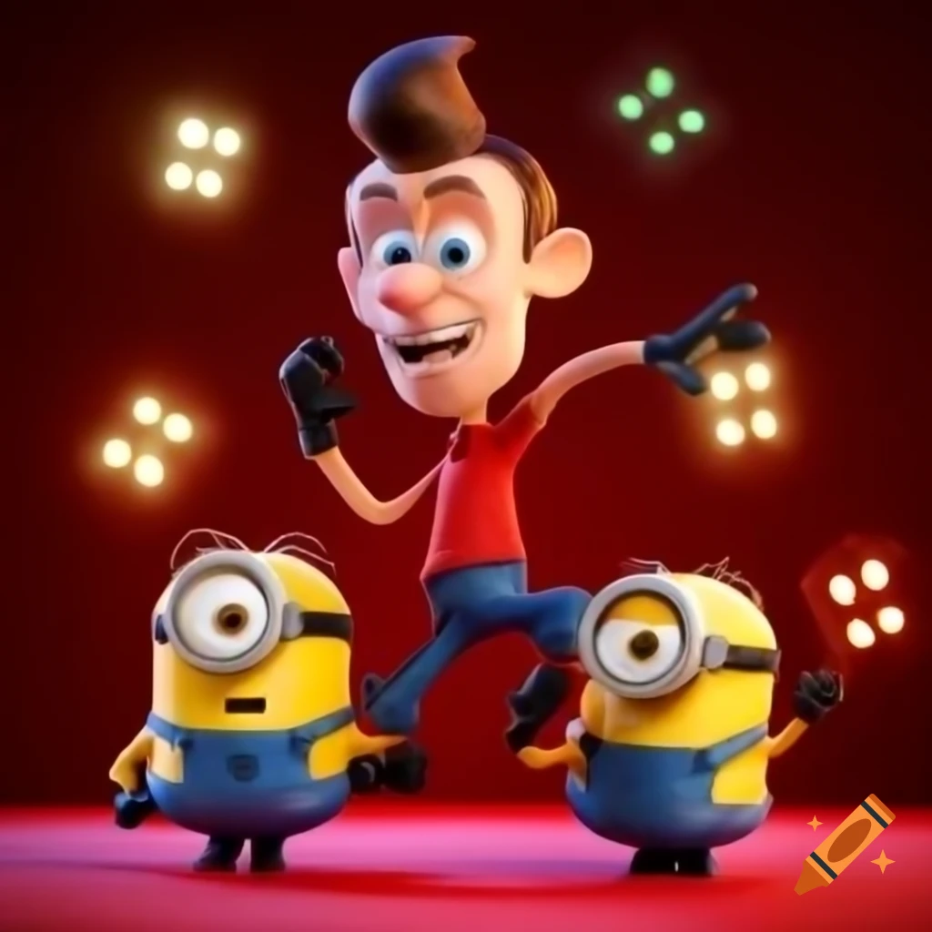Jimmy Neutron and Minion animated dance music scene on Craiyon