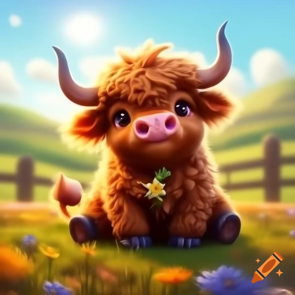 Adorable baby scottish highland cow minotaur sitting with a flower on ...