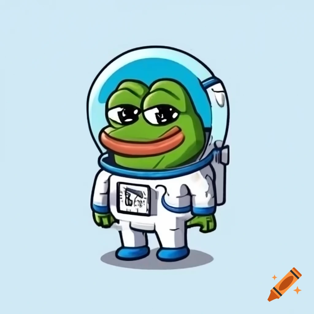 Cartoon pepe character as an astronaut in a clean style on Craiyon
