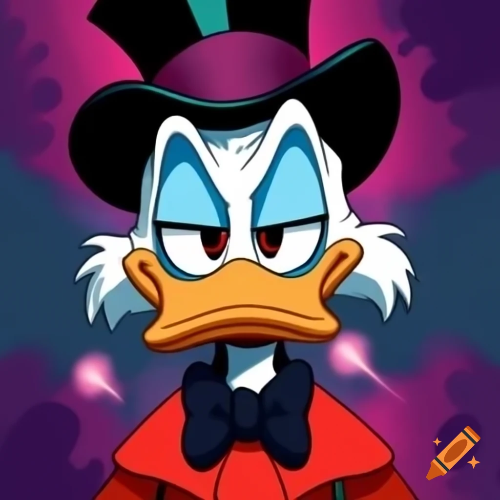 Pop art of Scrooge McDuck with an evil expression on Craiyon