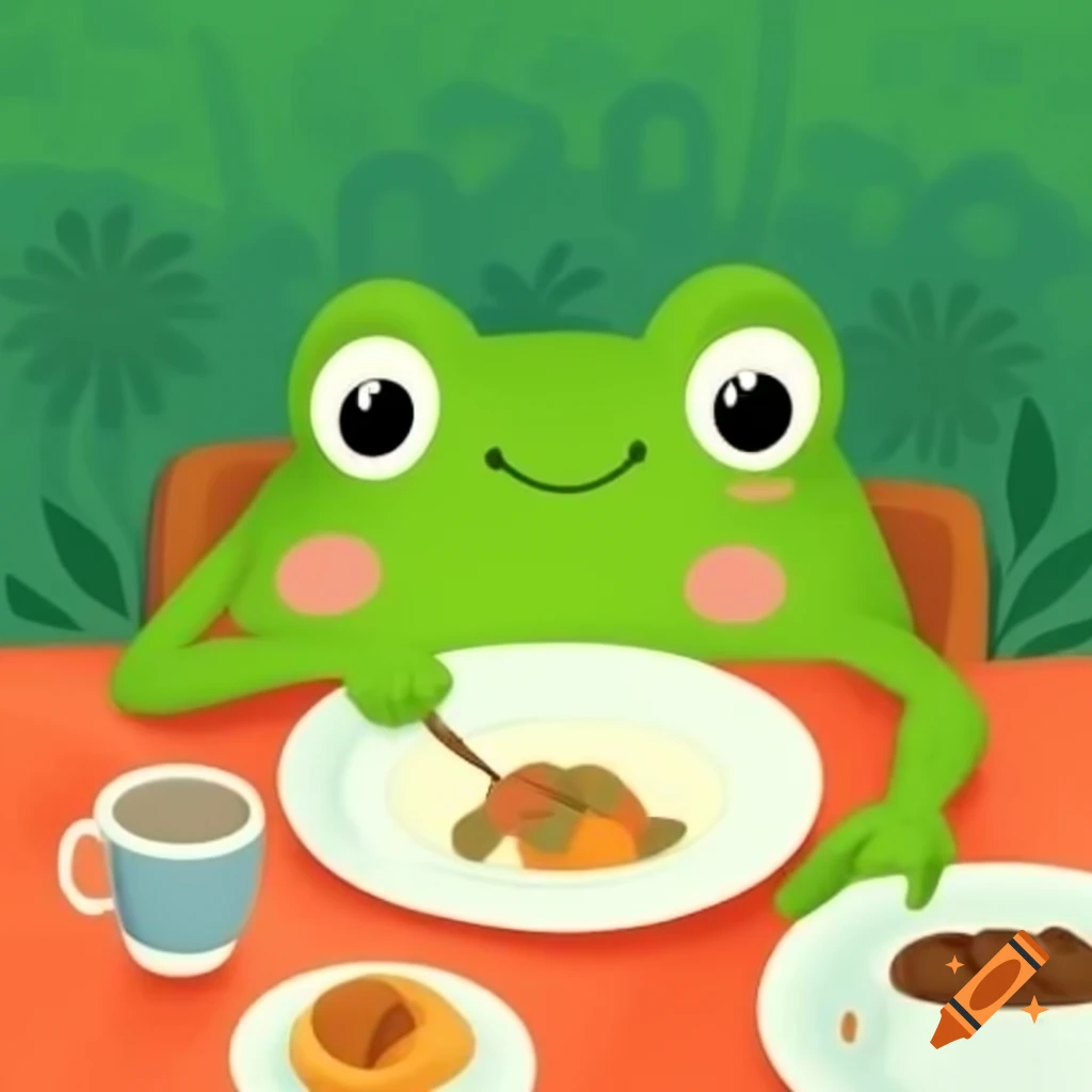 Cartoon frog enjoying Thanksgiving dinner on Craiyon