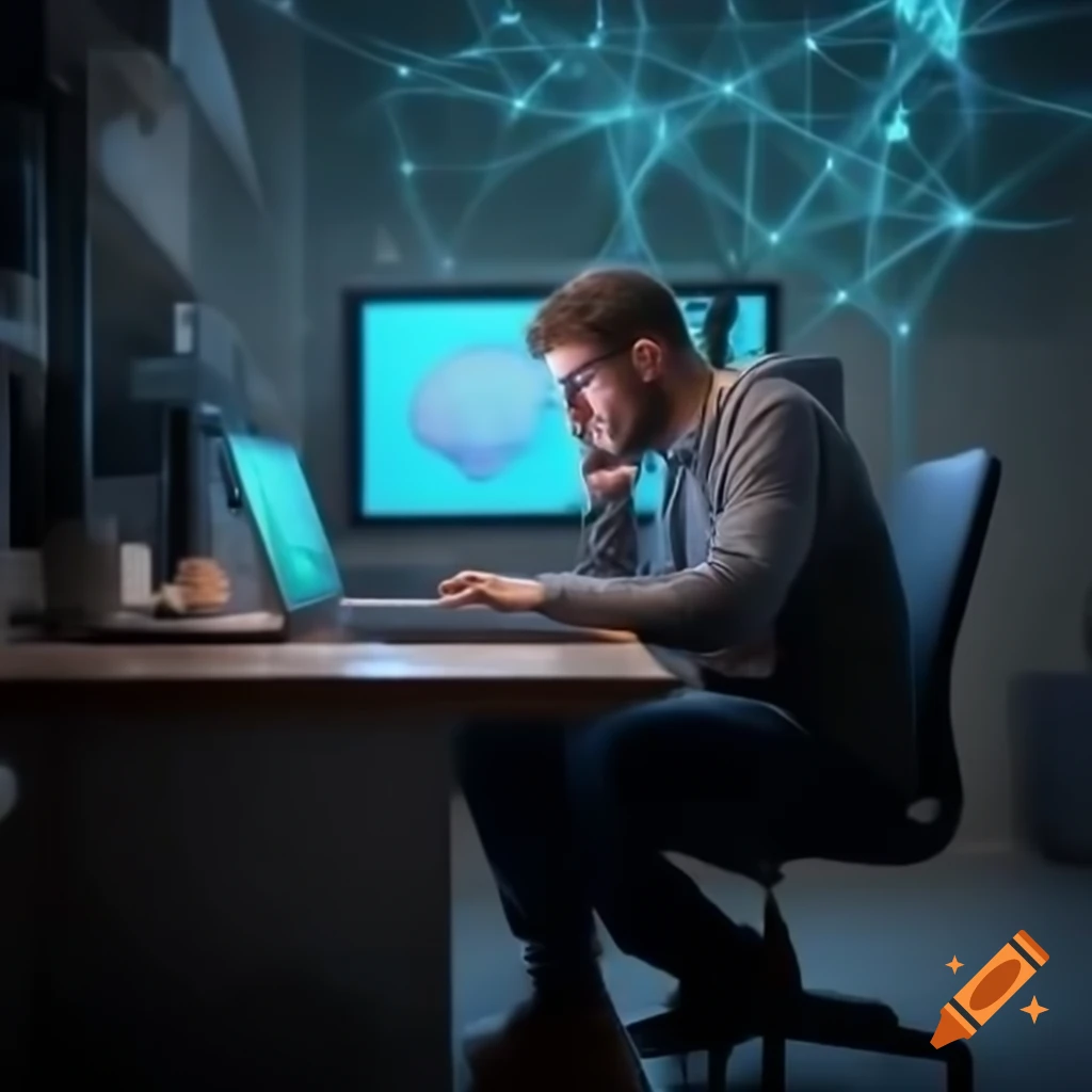 Portrait of a software developer working on laptop in modern minimalist ...