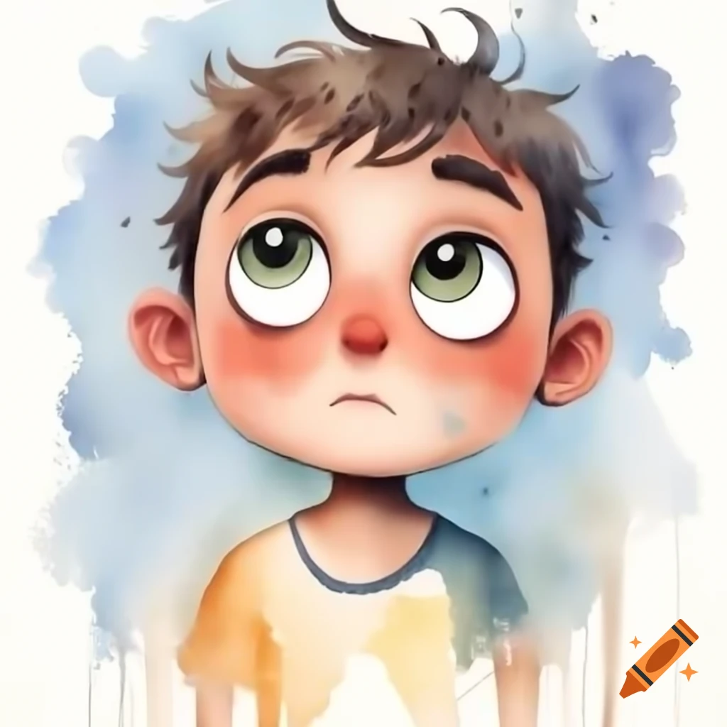 Lean boy with big face and expressive eyes, looking lost on Craiyon