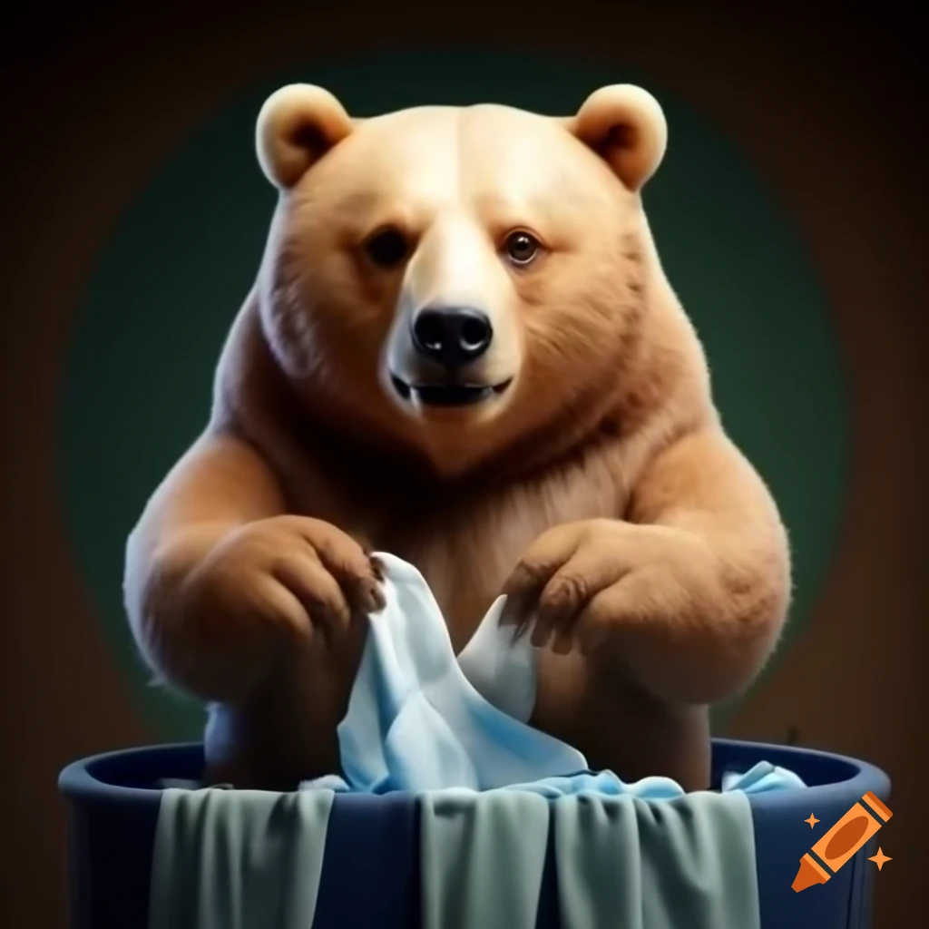 3D representation of a bear washing laundry on Craiyon