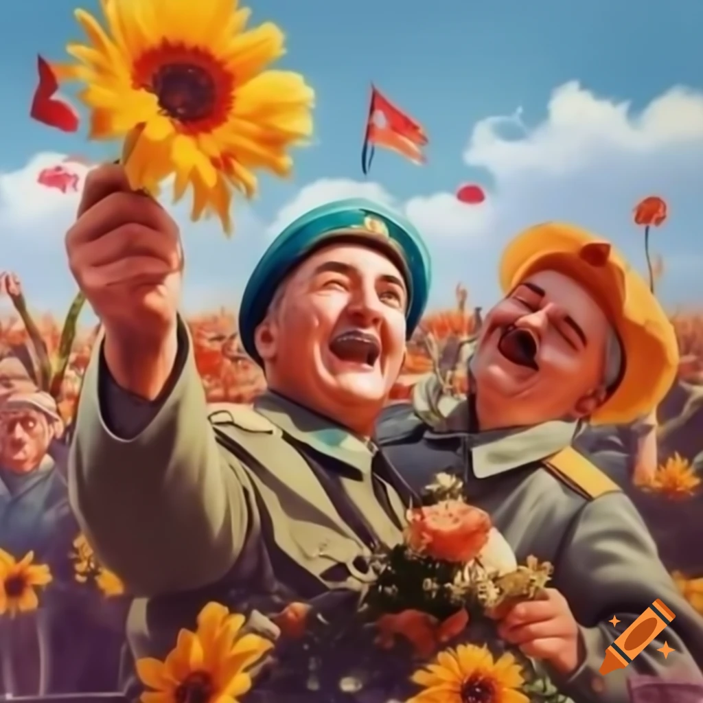 Soviet propaganda poster promoting joy, humor, and prosperity with ...
