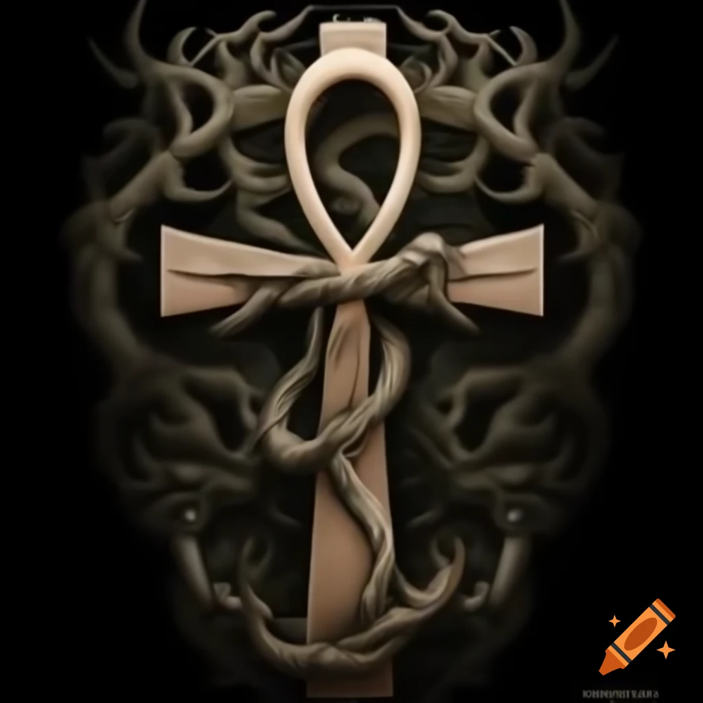 Ankh symbol with anubis and vines representing life and death ...