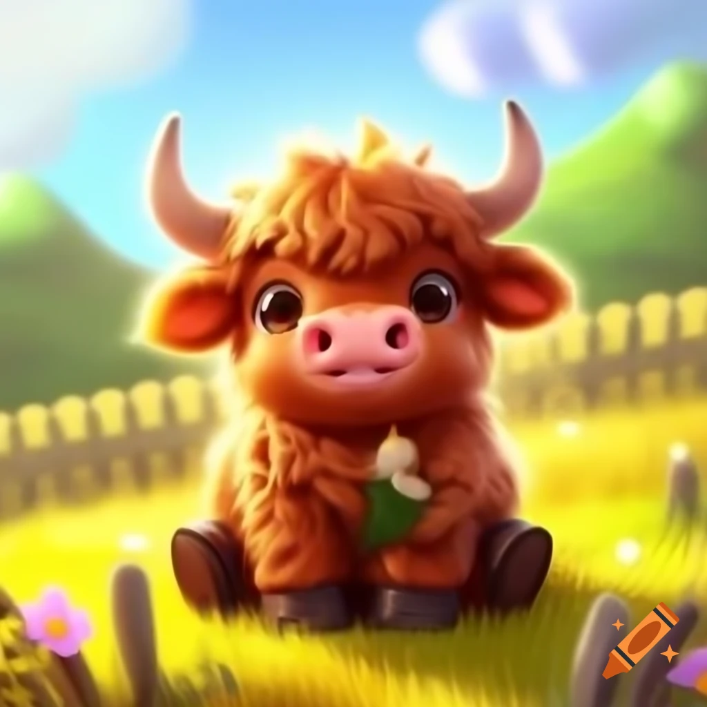 Adorable baby Scottish Highland cow minotaur holding a flower in ...