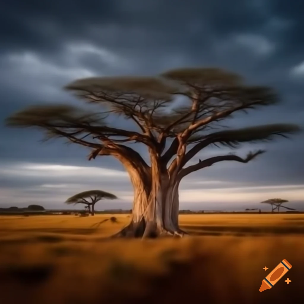 Ancient 2,000-year-old tree in the african savanna on Craiyon