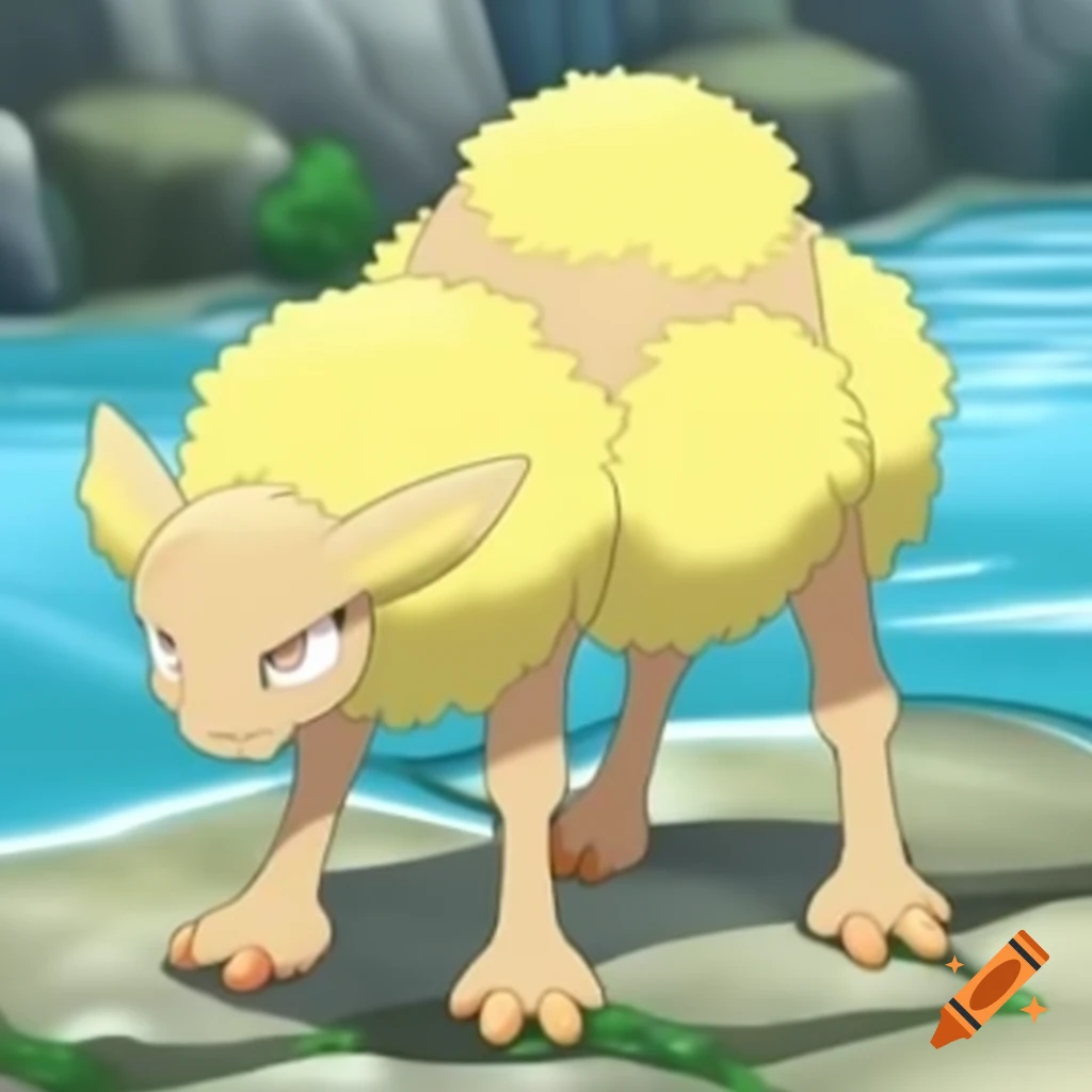 Two-legged raptor camel hybrid Pokémon with cream yellow fur standing ...