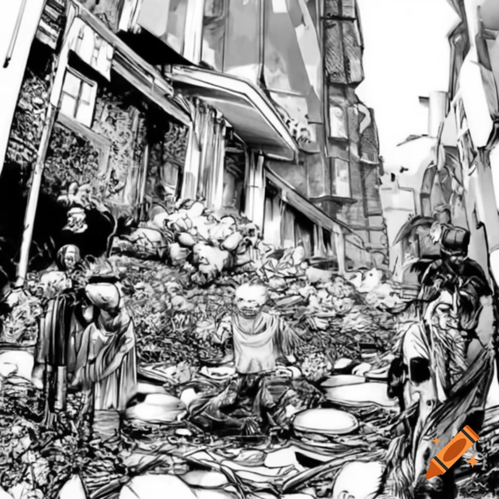 Two young men forming friendship in post-apocalyptic city after nuclear ...