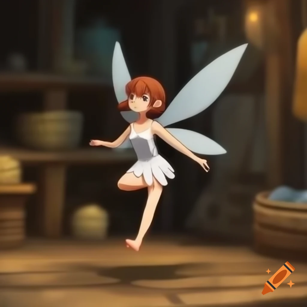 Anime fairy flying in rustic cozy shop on Craiyon