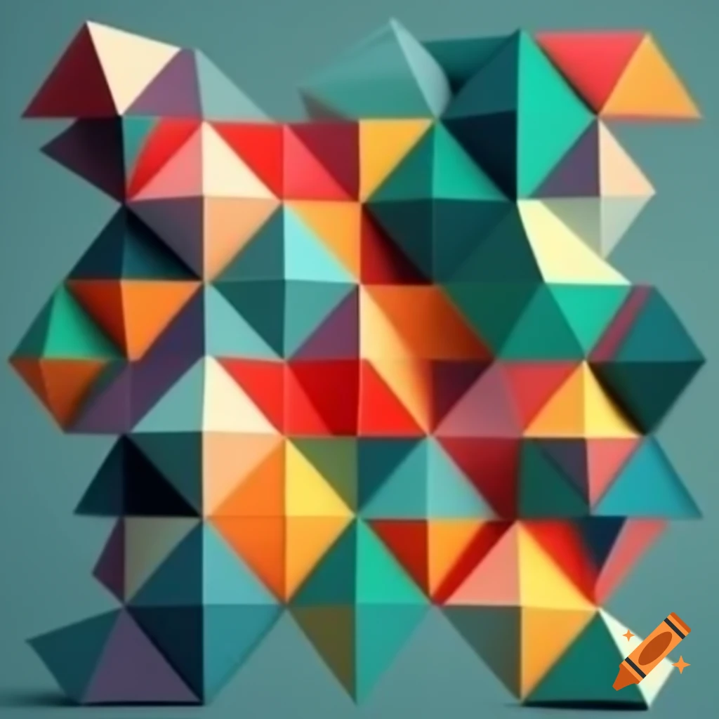 Triangulated geometric shapes in vibrant colors with tessellation ...