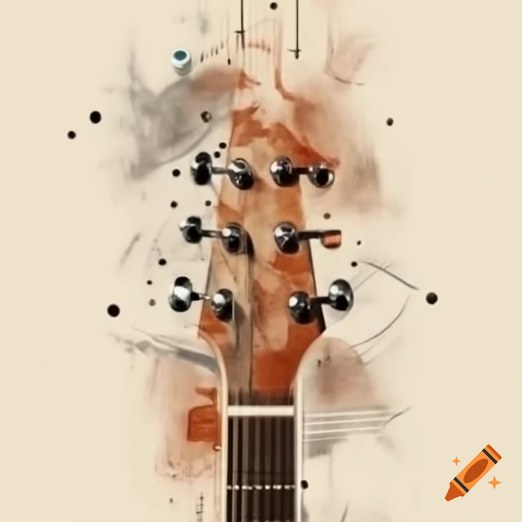 Abstract sketch of an acoustic guitar neck on Craiyon