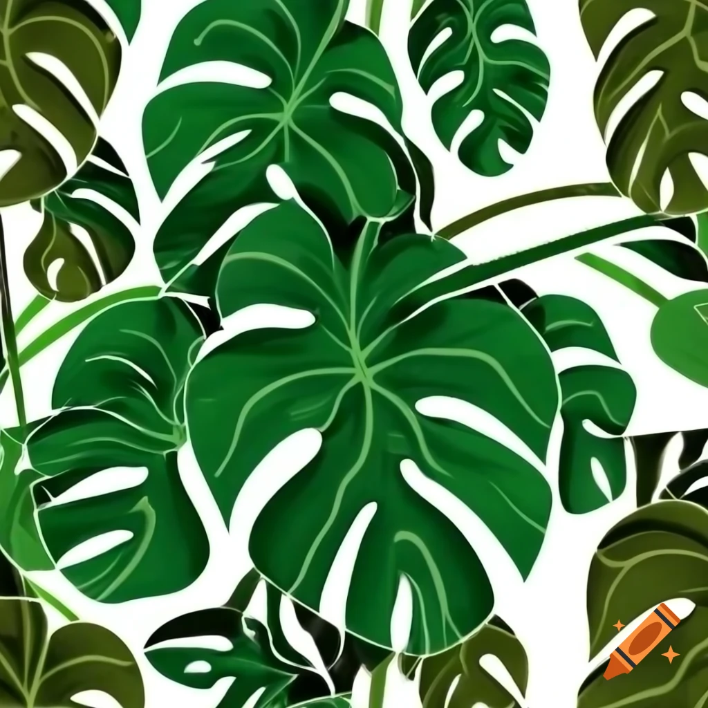 Graphic print of monstera deliciosa leaf patterns with sharp lines and ...