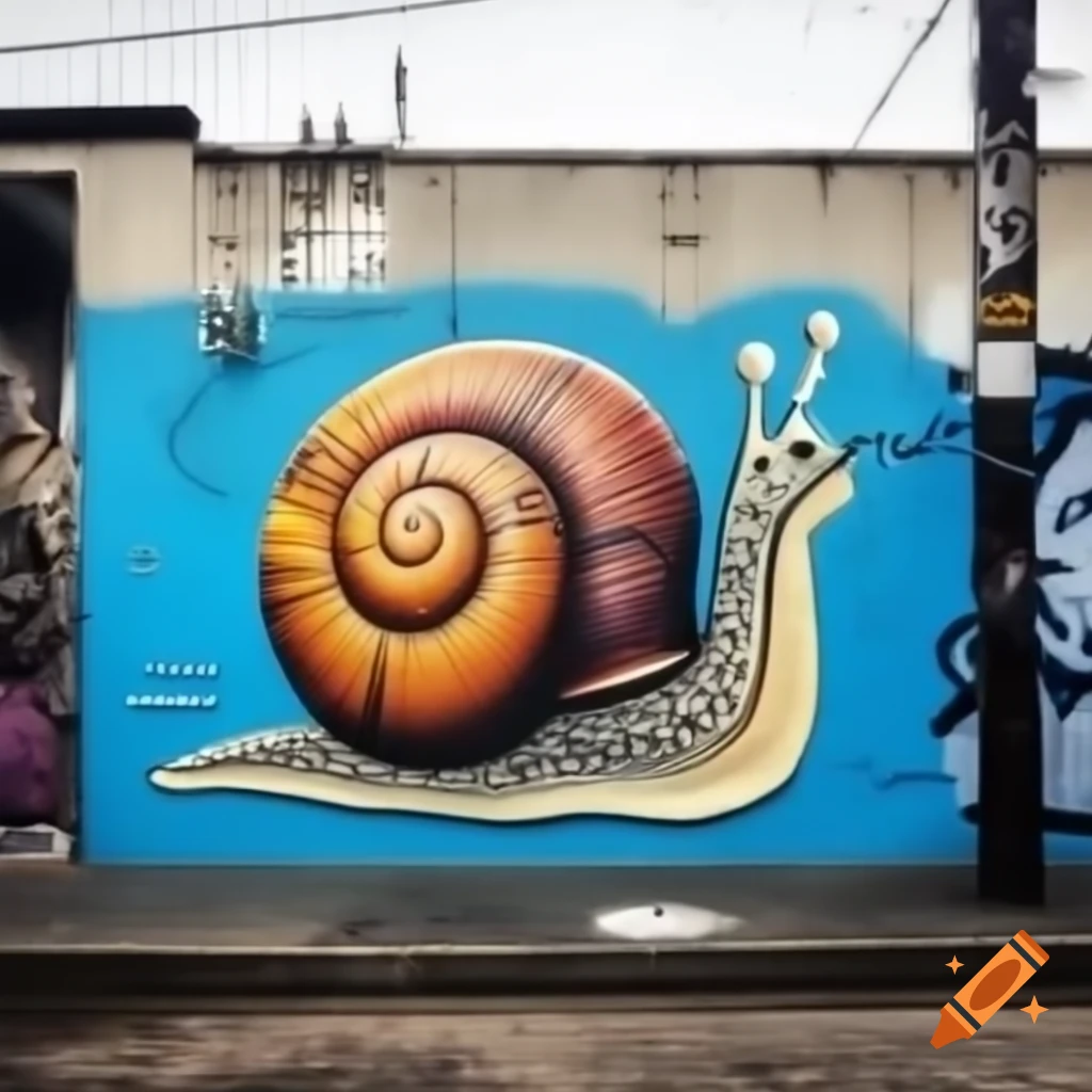 Colorful graffiti of a snail on a wall, showcasing street art on Craiyon