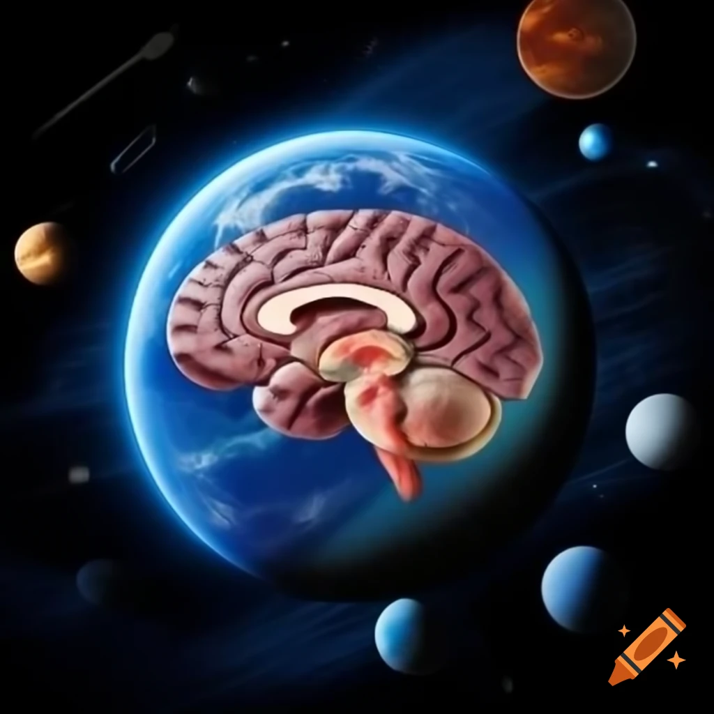 Human brain with solar system planets in the background on Craiyon