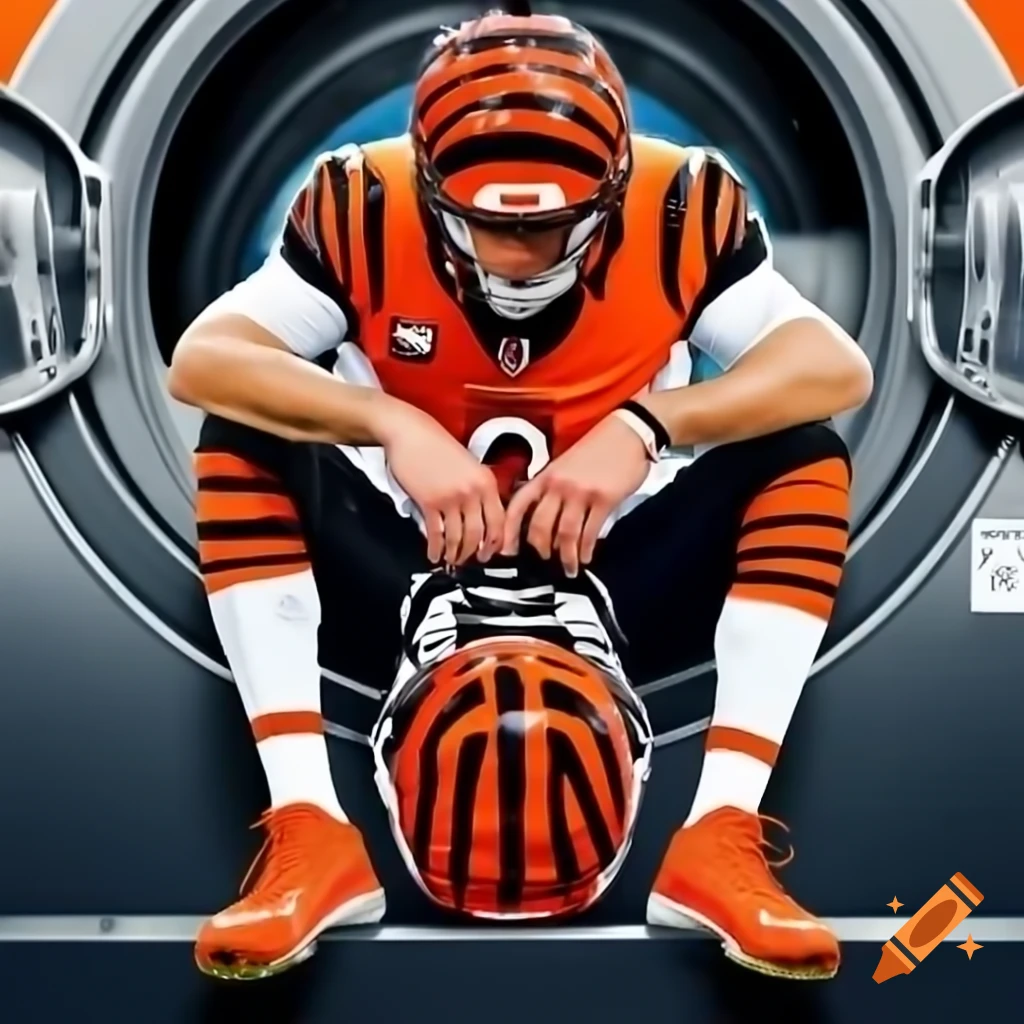 Joe Burrow sitting on washing machine with football logo, digital art ...