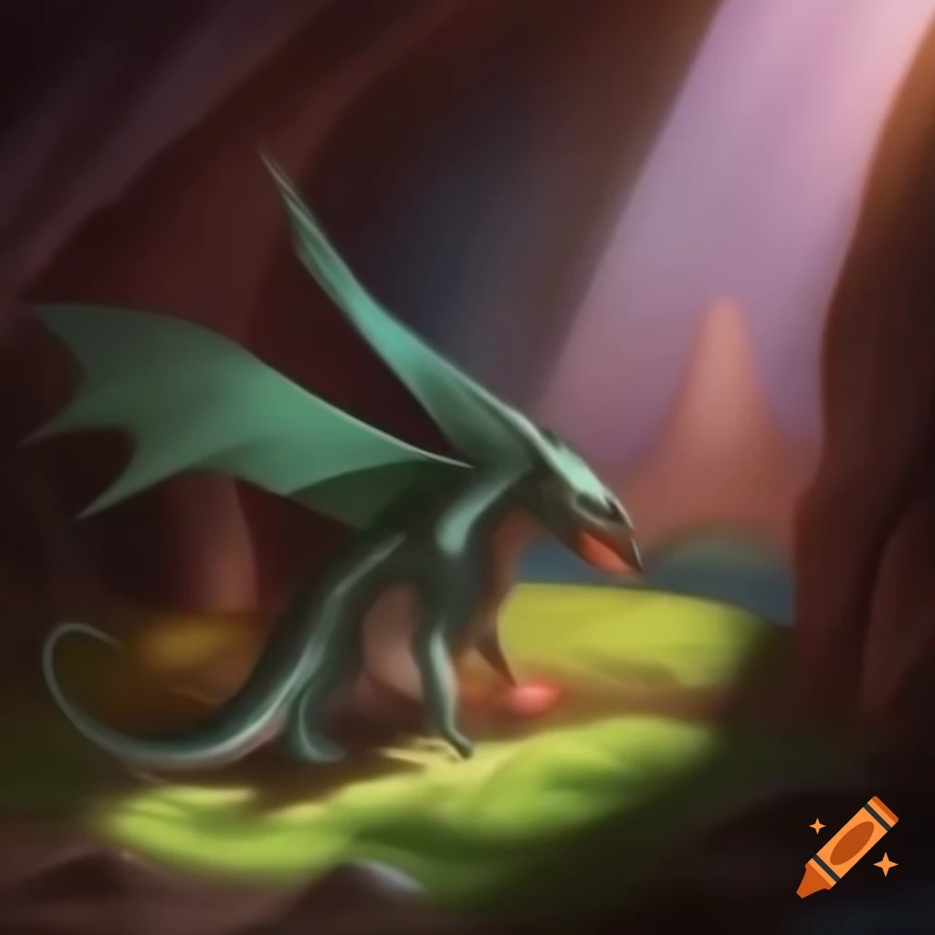 Slender lady dragon stretching in morning light at cave entrance ...