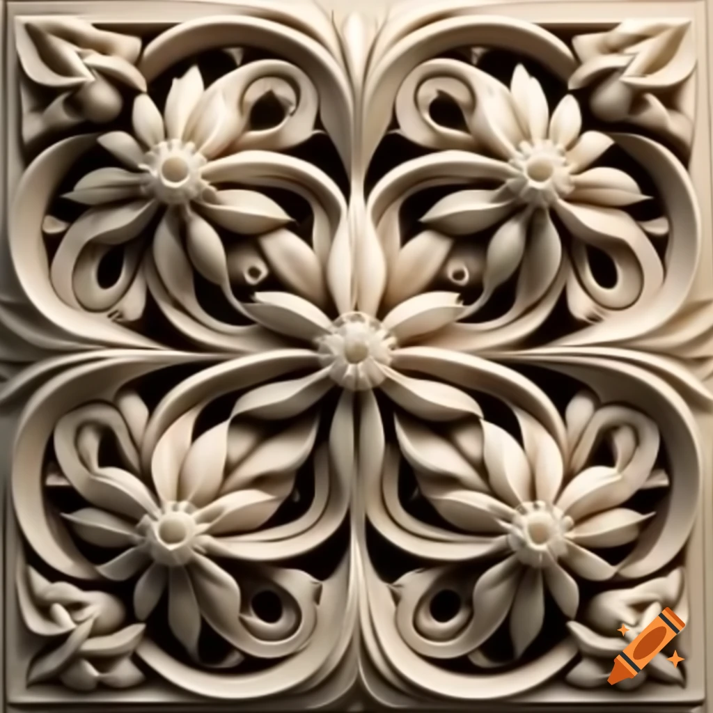 Sinuous organic bas-relief with floral ornamental designs on Craiyon