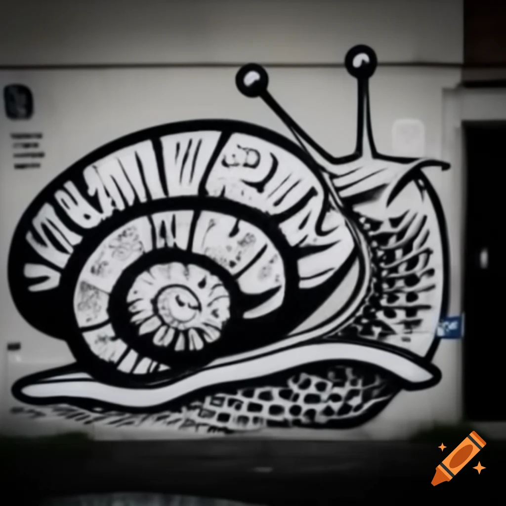 Black and white graffiti of a snail on wall, street art on Craiyon