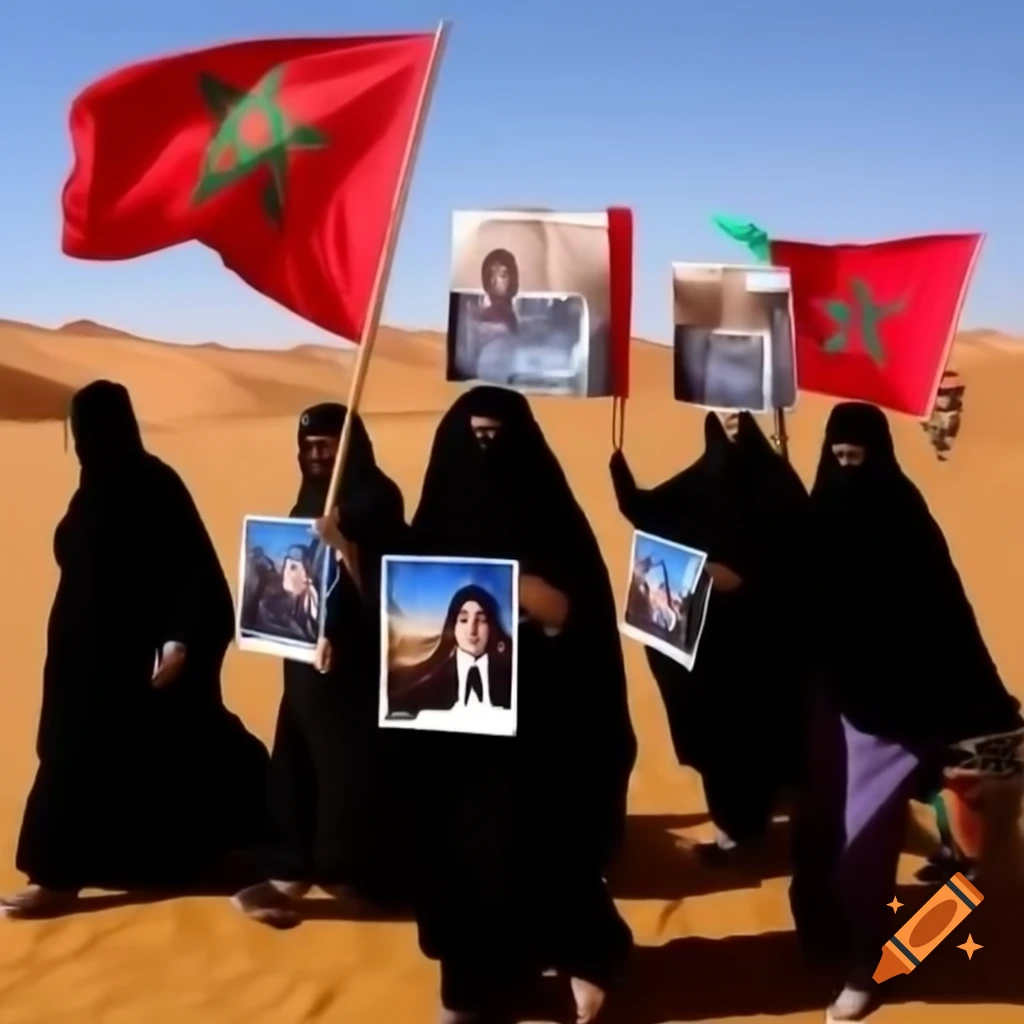 Diverse group of people with Moroccan flags and banners of national ...