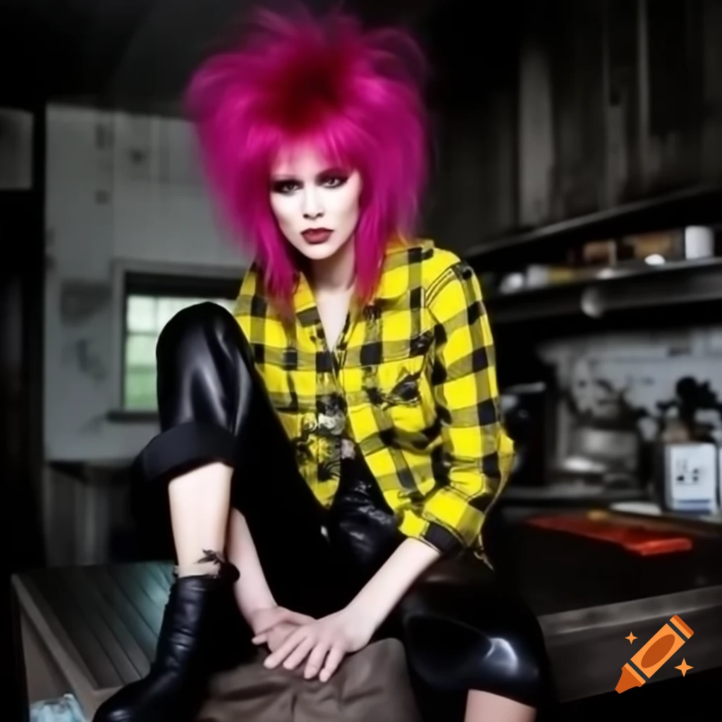 Ultra HD portrait of punk-rocker in yellow plaid shirt and black ...