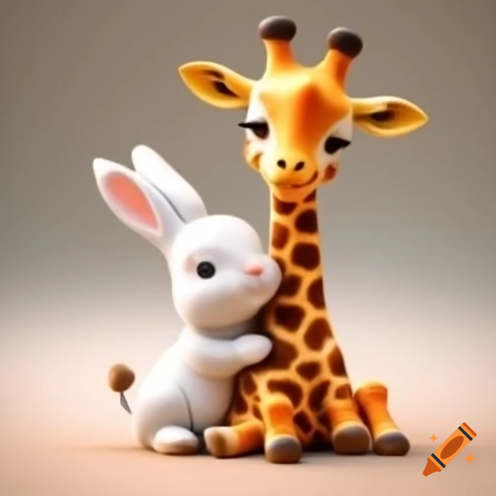 Giraffe and rabbit hugging in clay art style on Craiyon