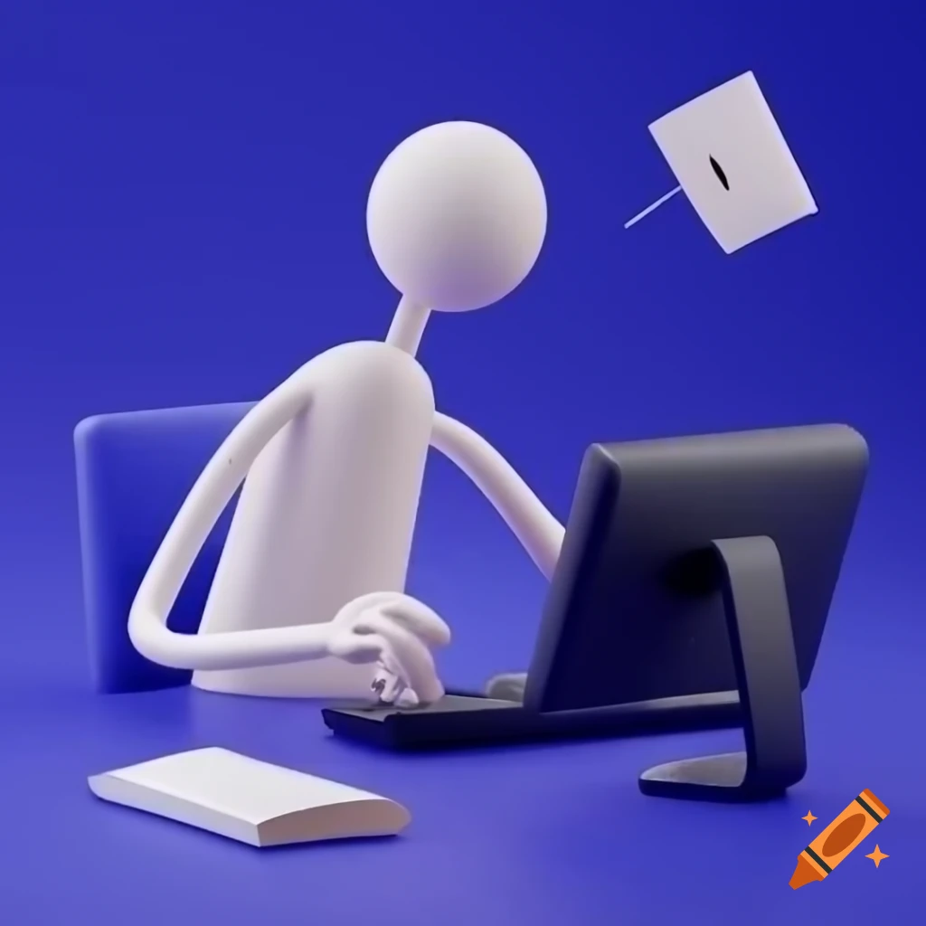 3d stickman engaged in computer literacy classes on Craiyon