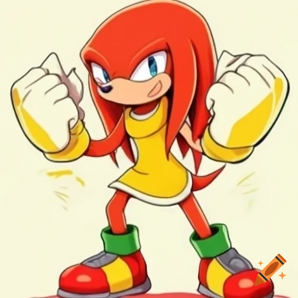 Female knuckles in yellow athletic dress posing dynamically on Craiyon