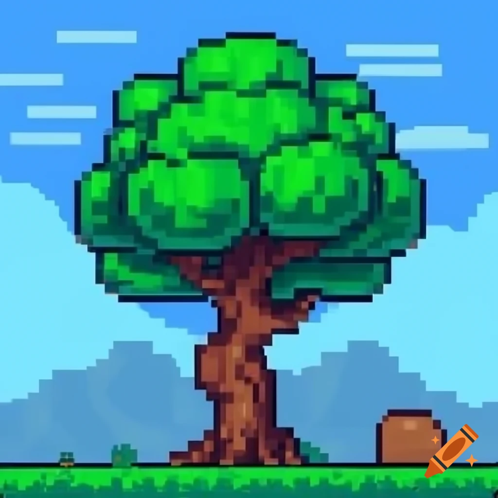 Pixelated 16-bit tree created from trash on Craiyon