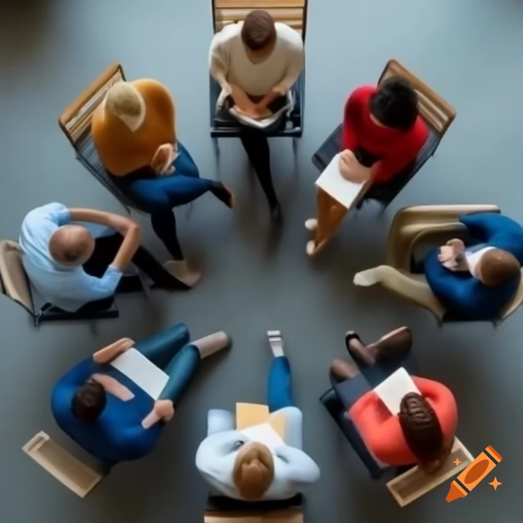 Group psychotherapy session with ten participants seated in a circle on ...