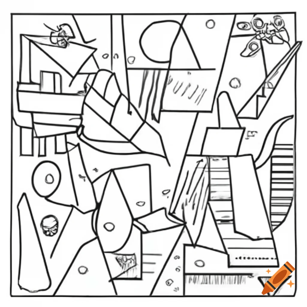 Cubism inspired black and white coloring pages with abstract geometric ...