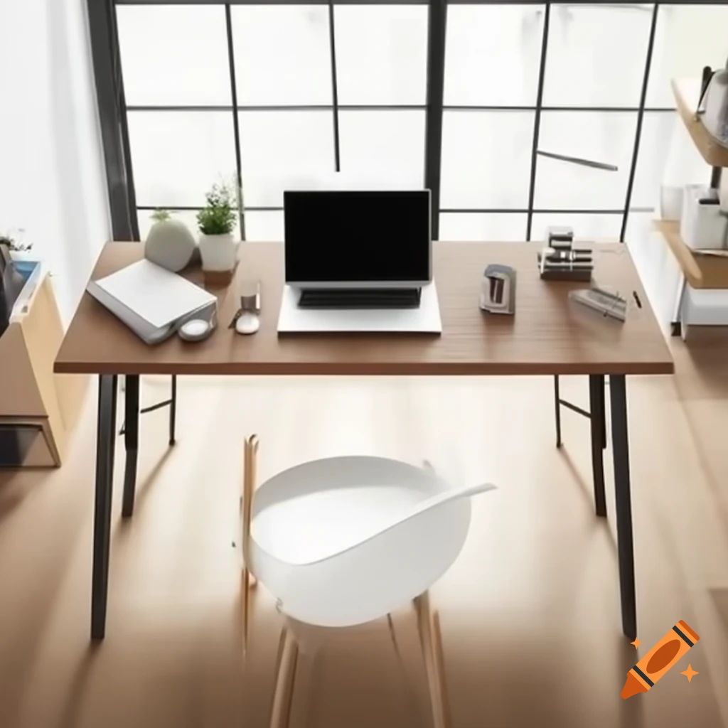 Modern office workstation with sleek laptop and organized supplies on ...