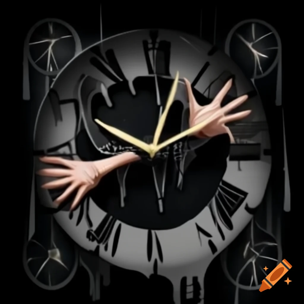 Surreal melting clocks in a black void, exploring themes of time and ...