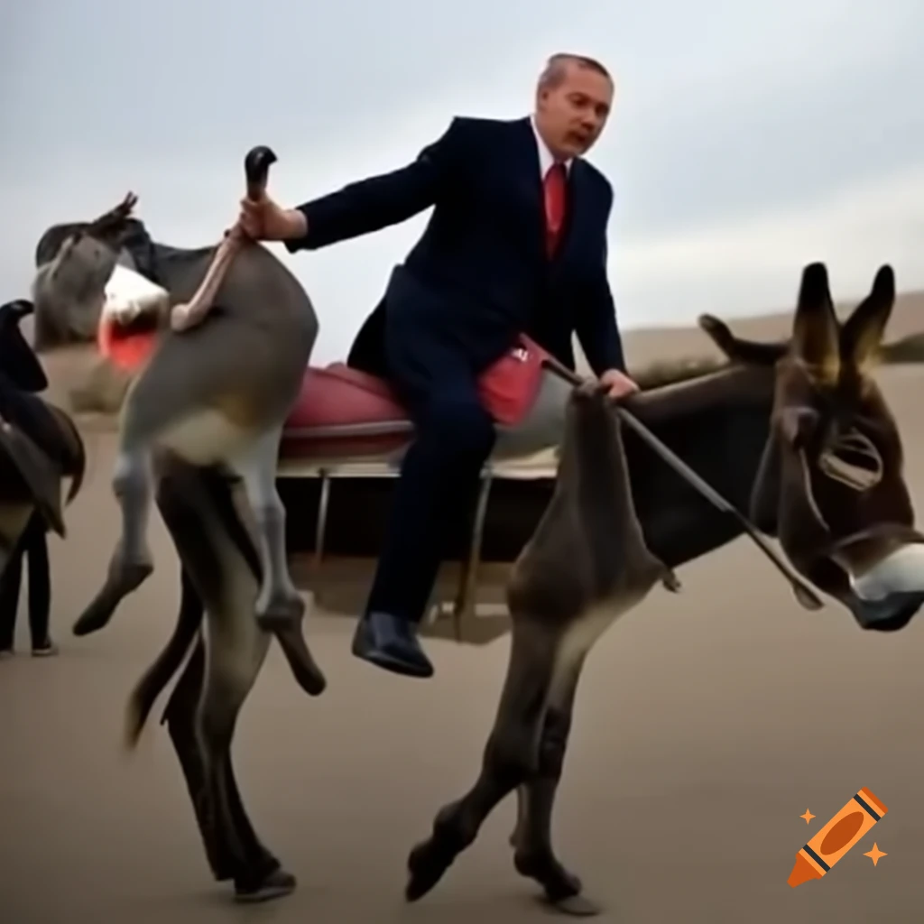Political satire featuring person on donkey on Craiyon