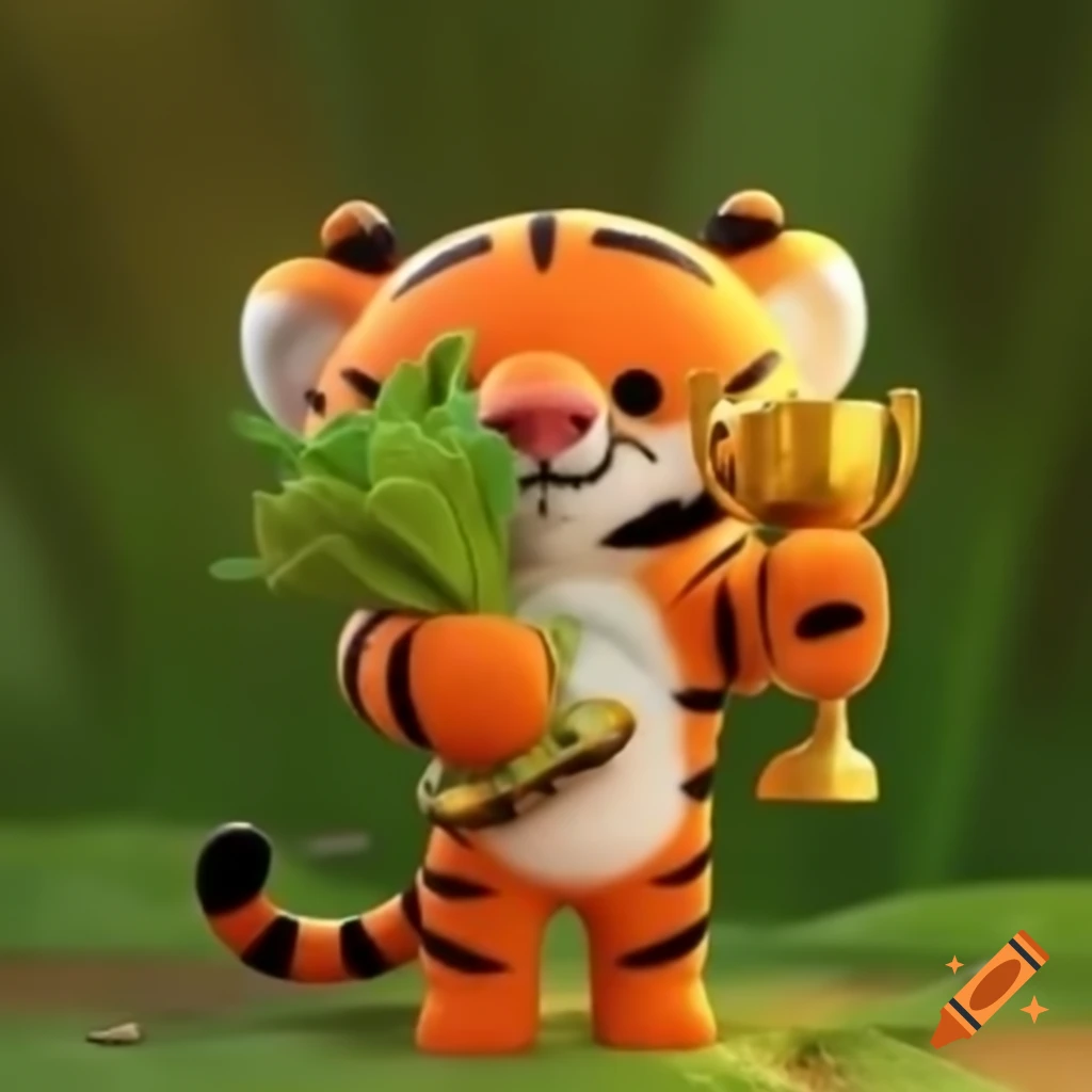 Cute tiger holding a trophy on Craiyon