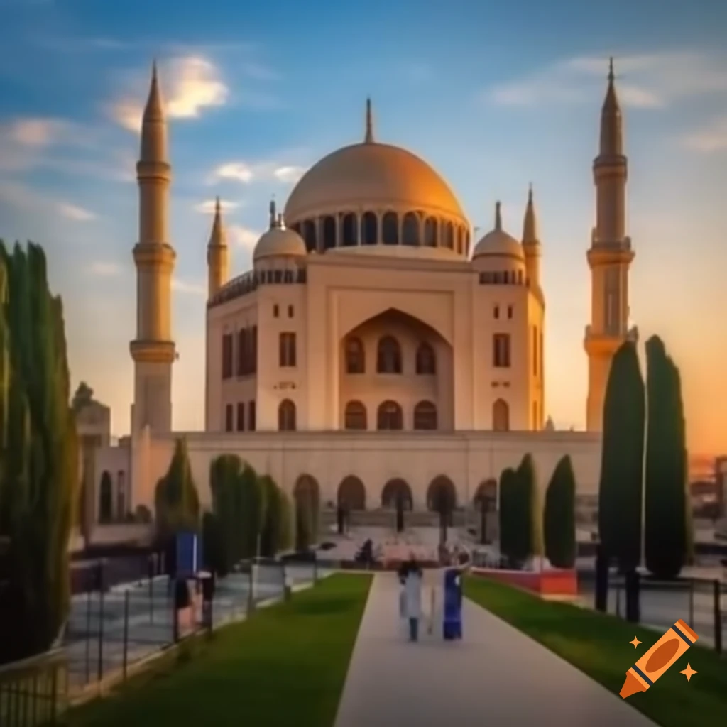 Beautiful tall castle surrounded by trees and horses with high walls ...