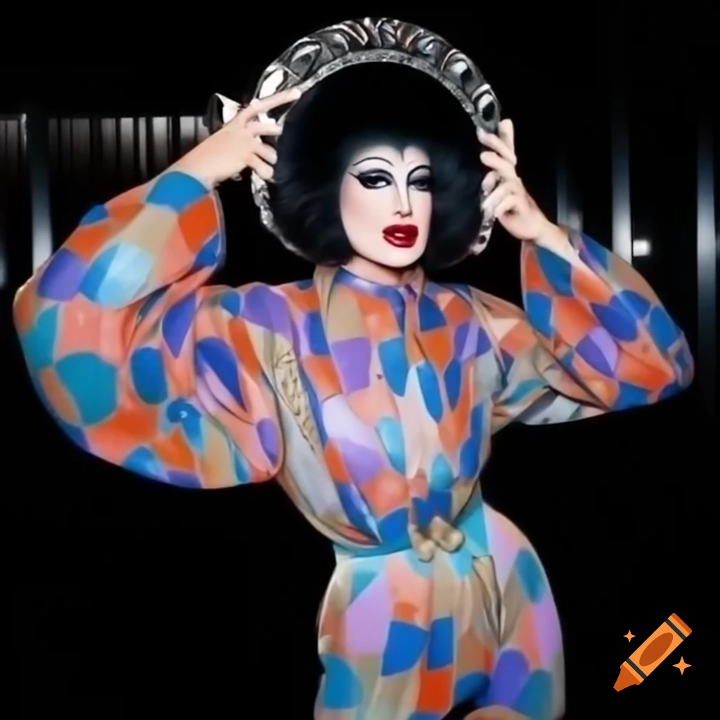 Colorful disco outfit worn by drag queen naomi von strut with ...