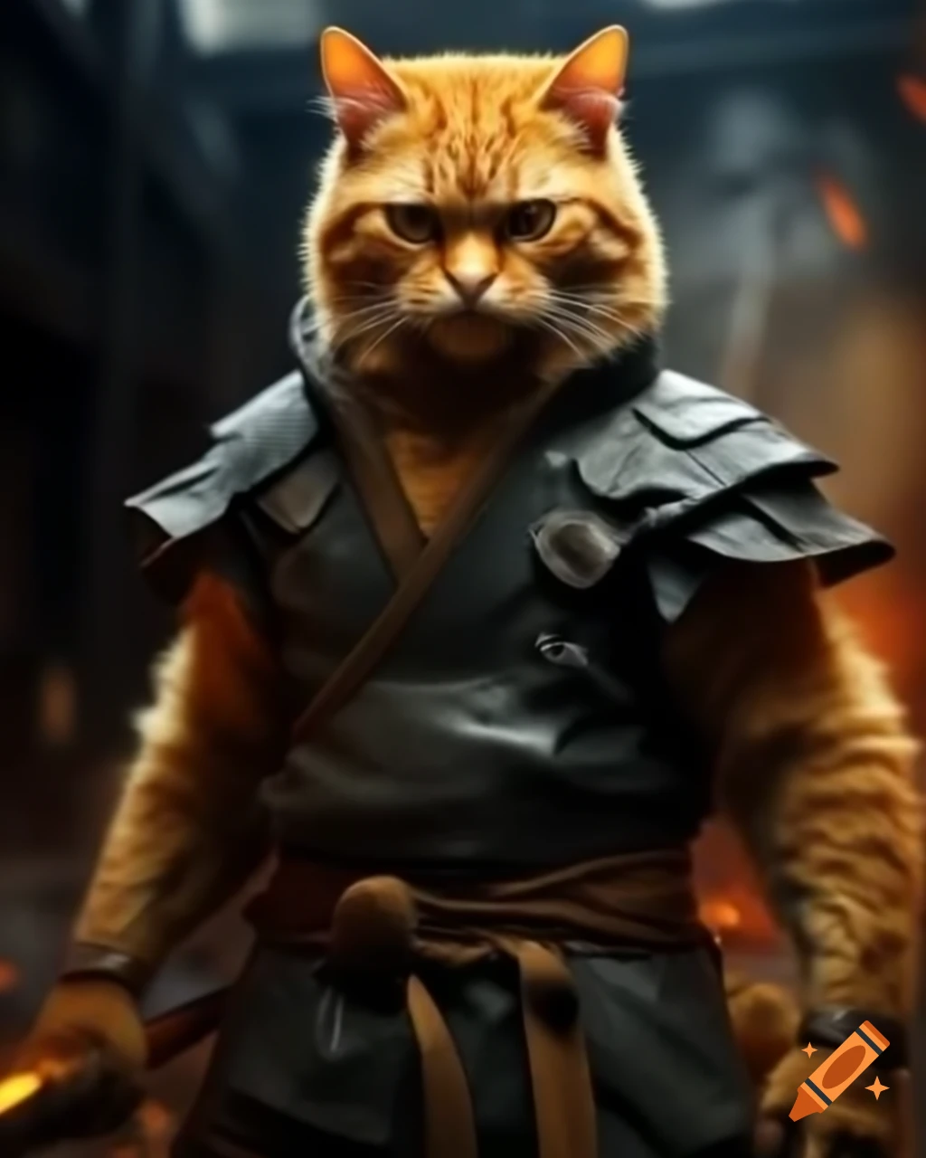 Big orange ninja cat monster on Craiyon