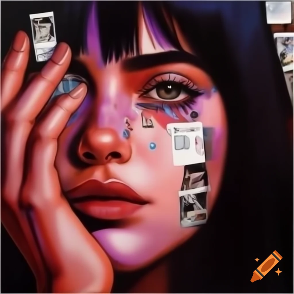 Realistic pop art woman with hand over face and comic words like 'pow ...