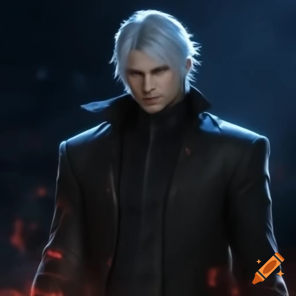 Vergil from Devil May Cry enjoying ice cream in a park on Craiyon