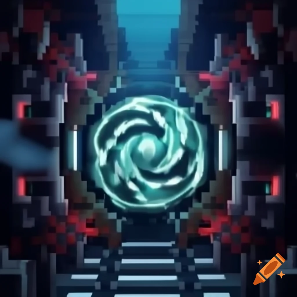 Futuristic logo design for Pixel Vortex with pixelated elements and Fez city references on Craiyon