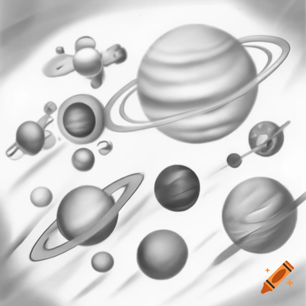Pencil drawing of the solar system on Craiyon