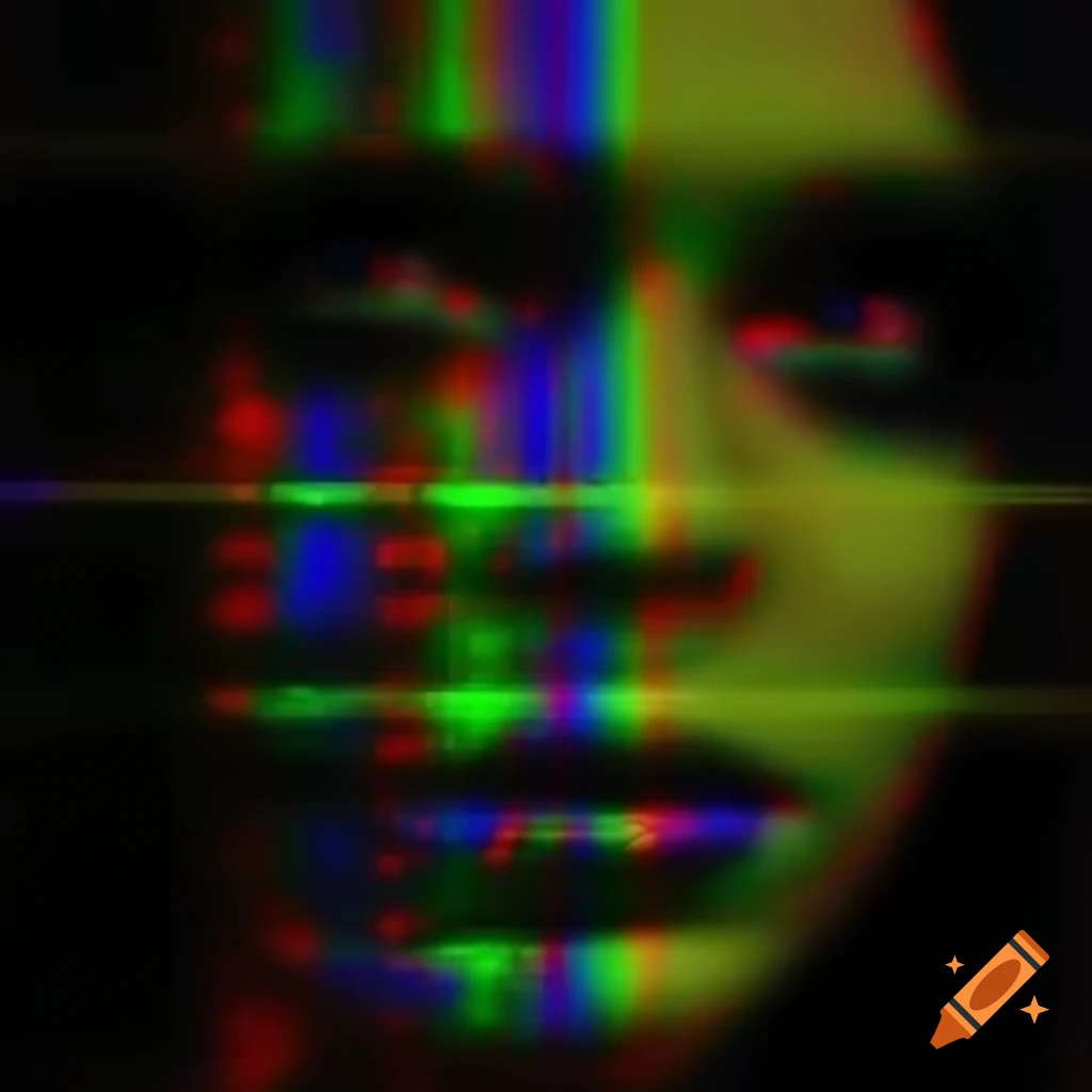 Distorted glitch art close-up of a person's face with vibrant colors on ...