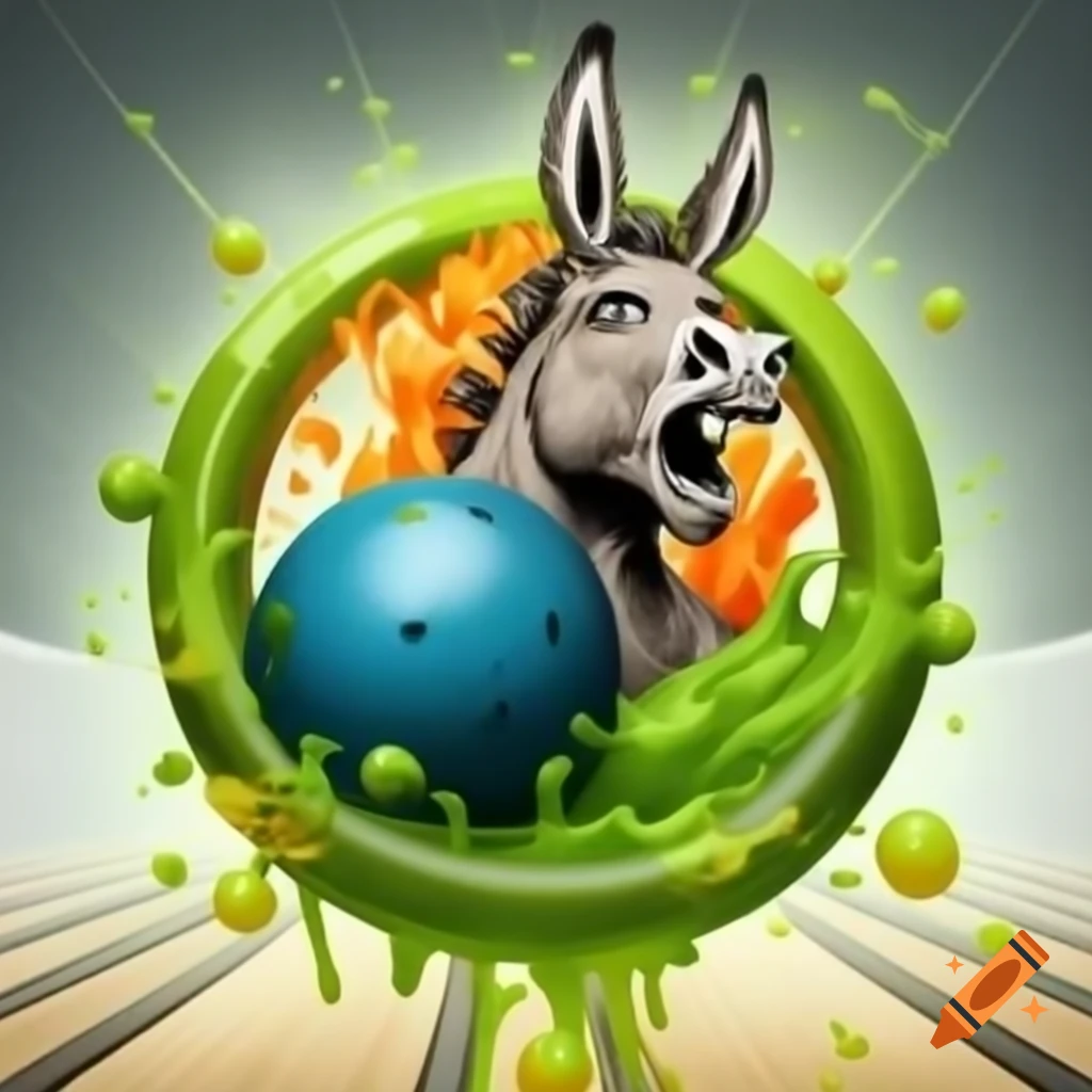 Lively bowling team logo featuring a powerful donkey with bowling ball ...