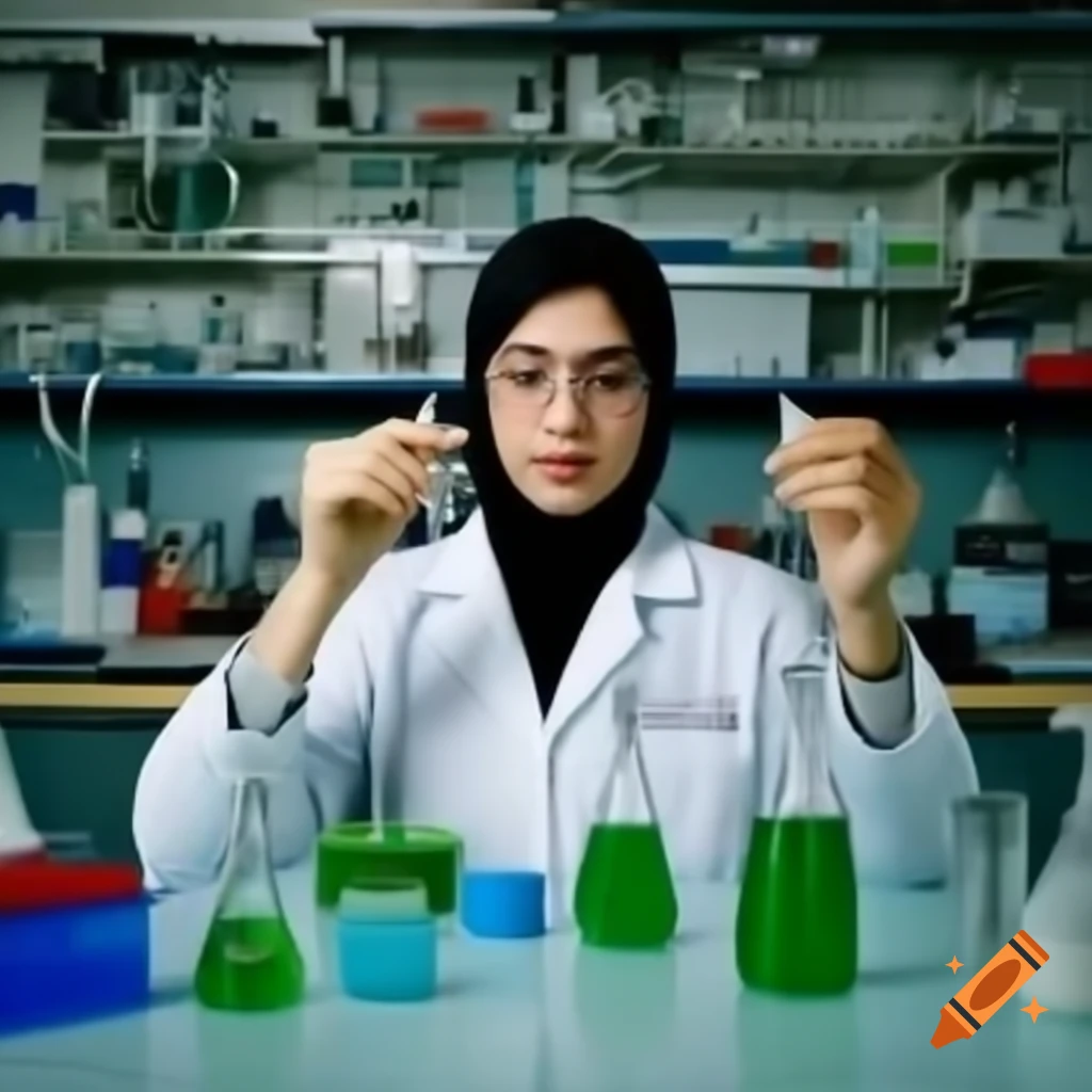 Iranian islamic student conducting experiments in chemistry laboratory ...