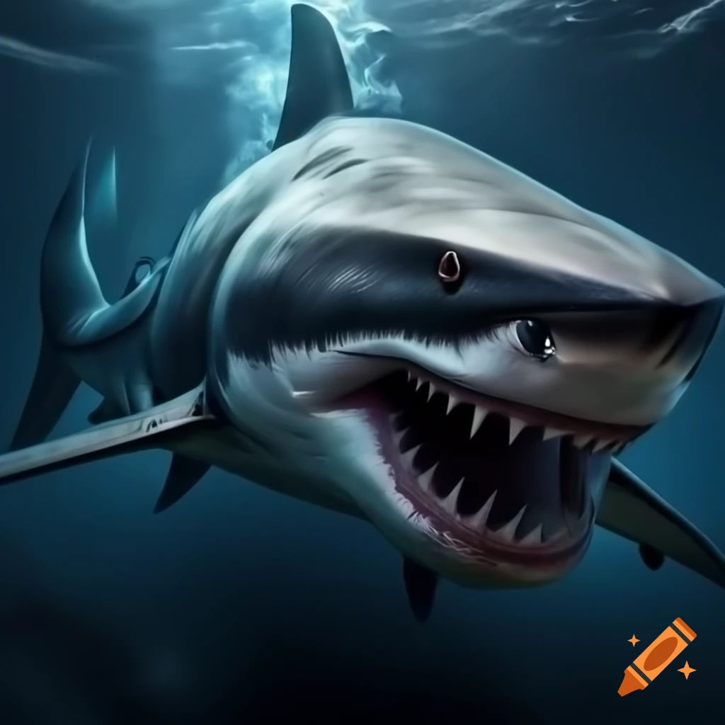 Hybrid creature with shark body and snake form, featuring shark head ...