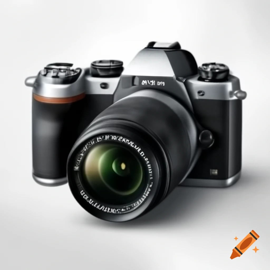 Sleek black professional dslr camera with silver accents and large lens ...