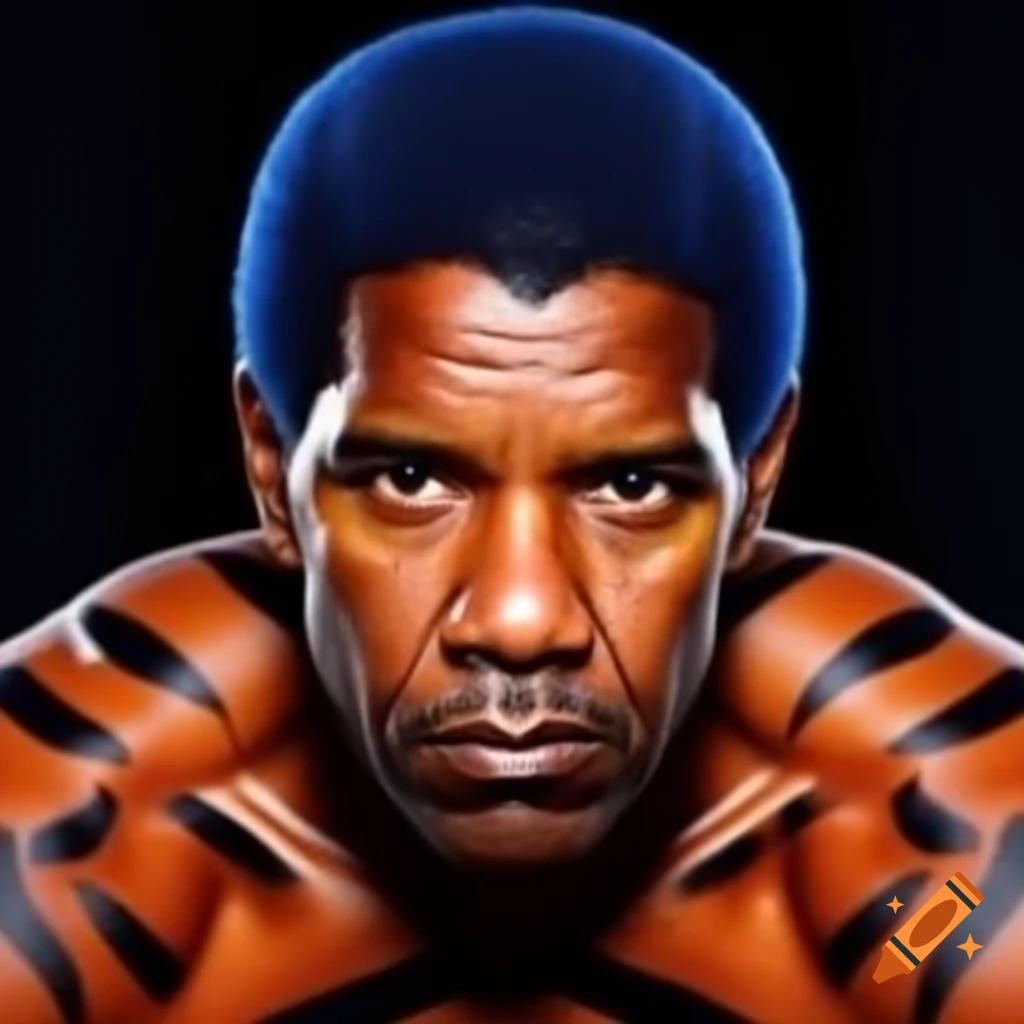 Muscular person with tiger makeup featuring blue hair and orange skin ...